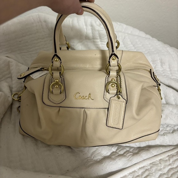Coach | Bags | Coach Cream Satchel With Gold Accents | Poshmark
